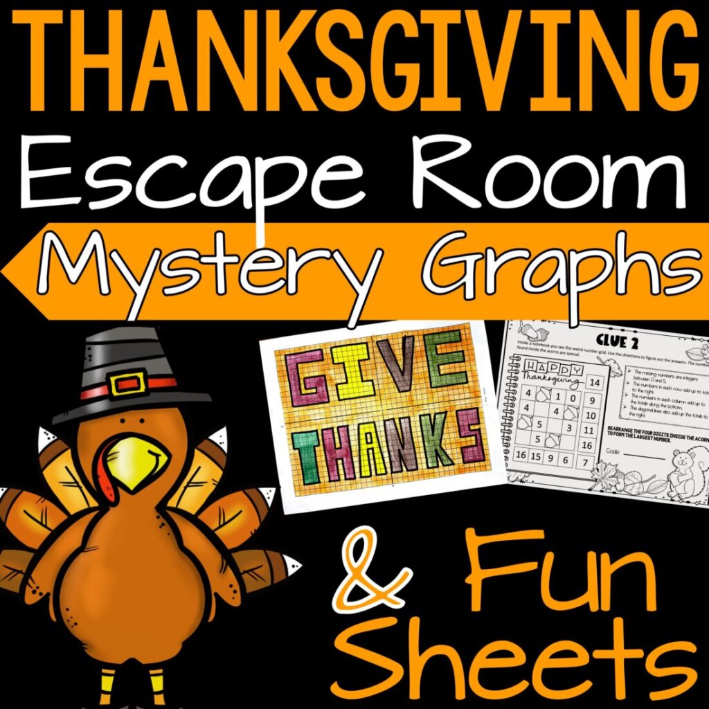 Thanksgiving Escape Room Puzzles Coordinate Mystery Graph & Worksheets ...
